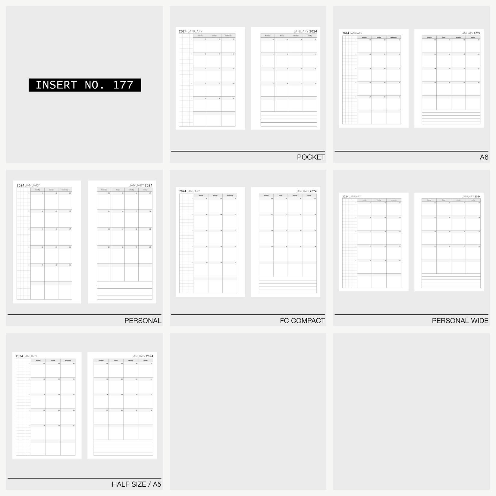 Planner Insert 177: DATED Monthly 2025 2024 Mo2P – Peanuts Planner Co.
