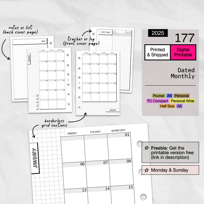 Planner Insert 177 Dated Monthly 2025 Mo2p Peanuts Planner Co