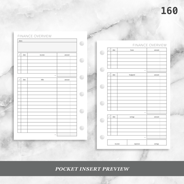 Planner Insert 160: Finance Overview w/ Income Budget Loan Expenses ...